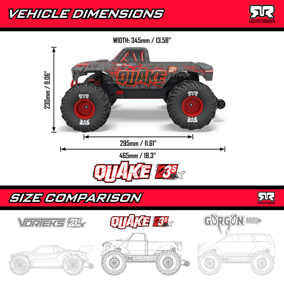 1/10 QUAKE 223S DSC 2WD RTR Brushless Monster Truck – Parkflyers RC