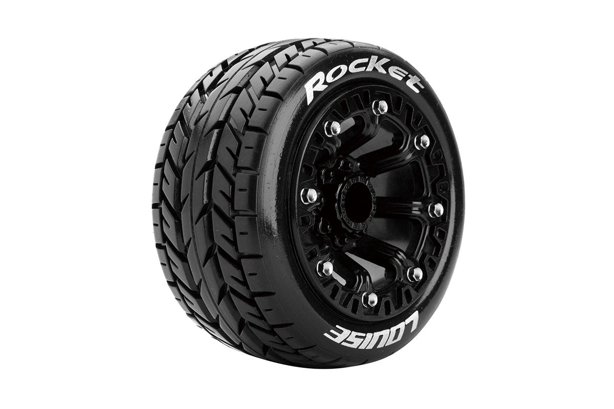 ST-Rocket 1/16 Stadium Truck Tires, 12mm Hex, Soft, Mounted on Black S ...